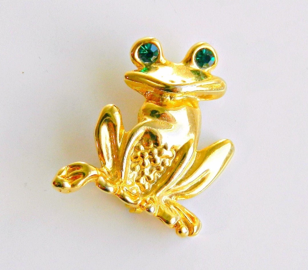 Vintage Happy Frog Brooch Gold Tone Frog Pin With Green - Etsy