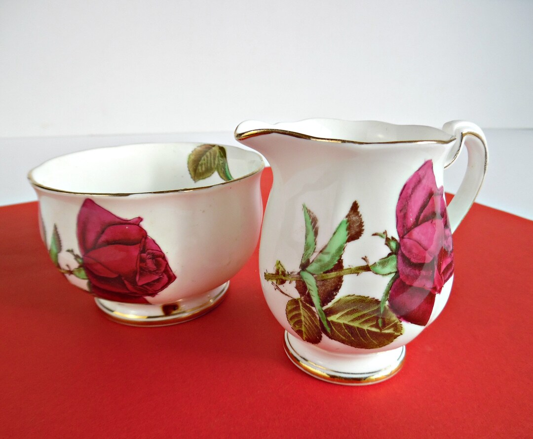 Vintage Bone China Cream and Sugar, Big Red Roses, Royal Standard Fine ...