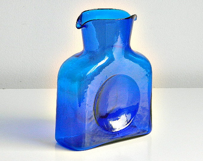 Blenko Water Bottle Cobalt Blue Decanter Double Spout - Etsy