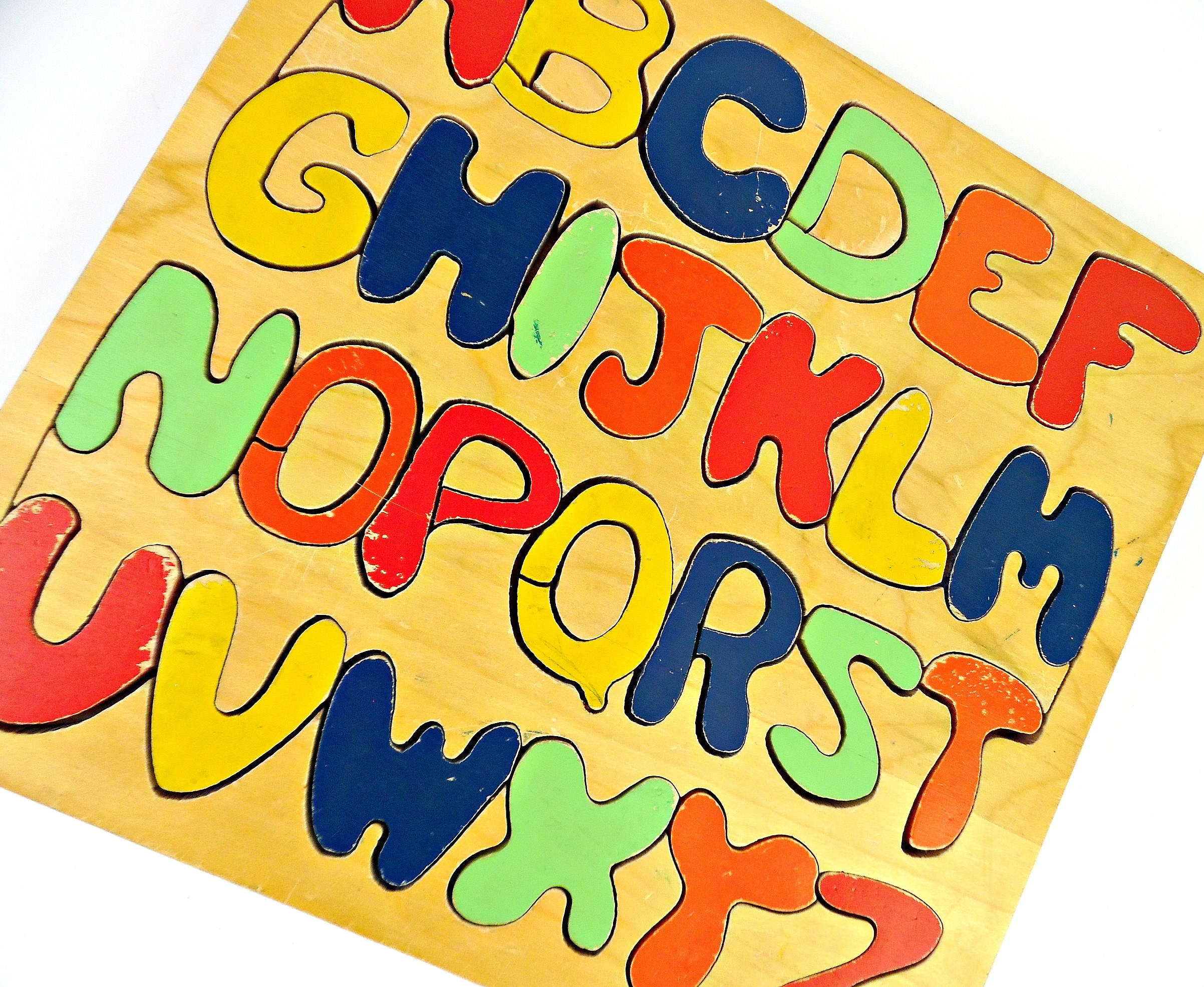 Handmade Wooden Abc's Puzzle in Primary Colors - Etsy