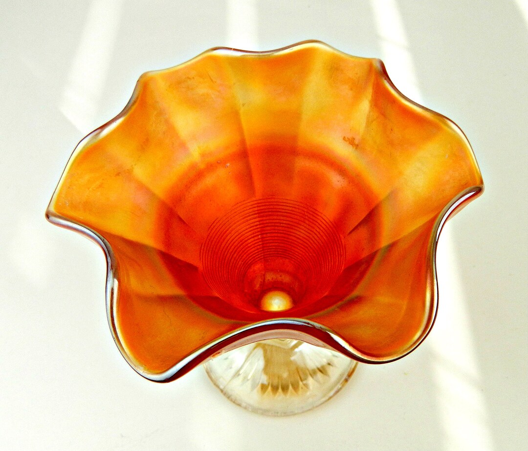 Marigold Carnival Glass Lily Flower Vase Vintage Ribbed - Etsy