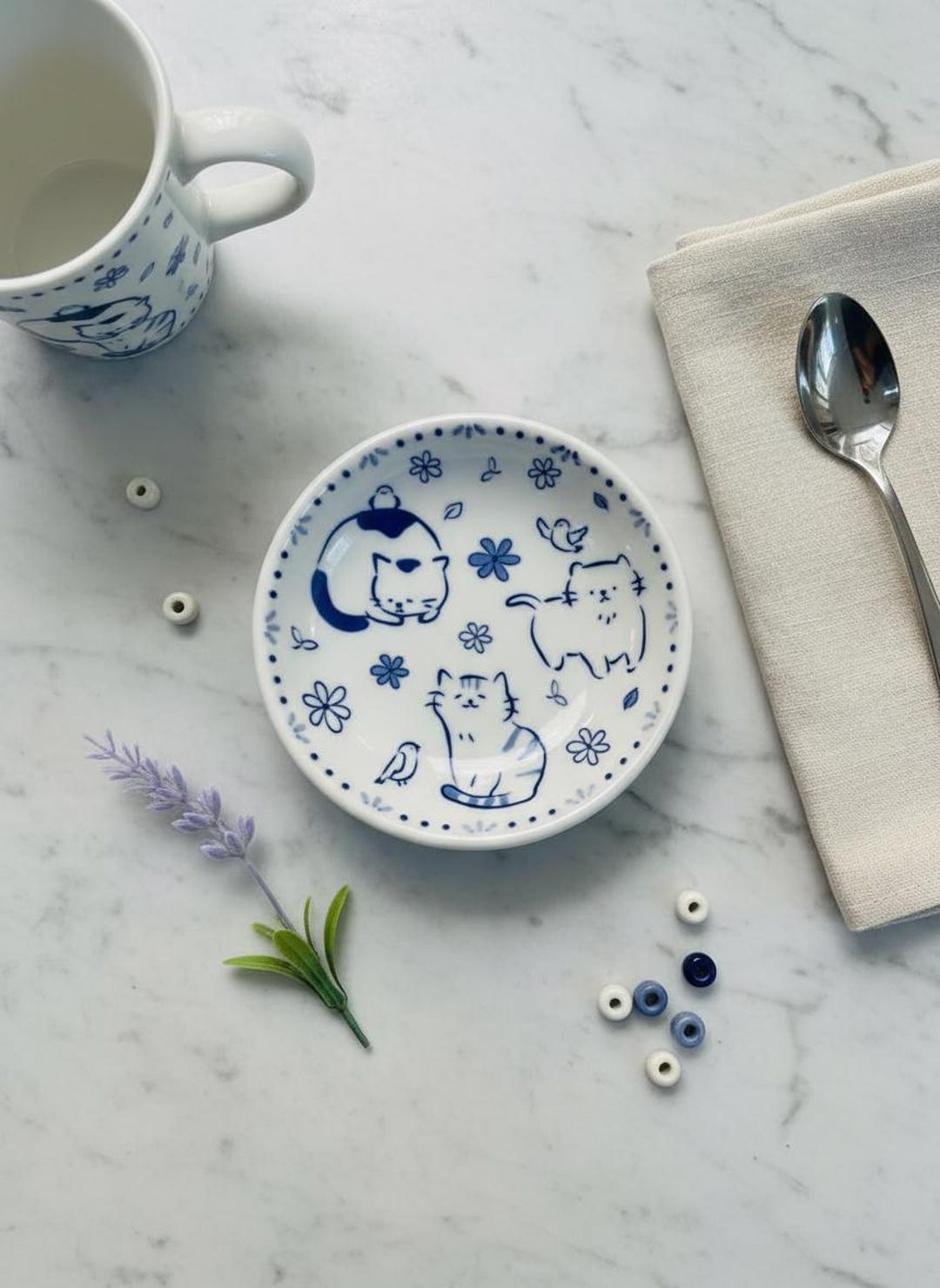 Kawaii Blue Cat Ceramic Plate | Japanese Decorative Dish - Etsy