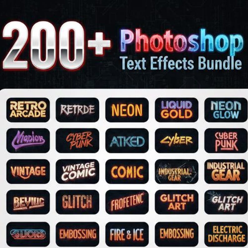 200+ Photoshop Text Effects Bundle Metallic, Glitch, 3D Styles for ...
