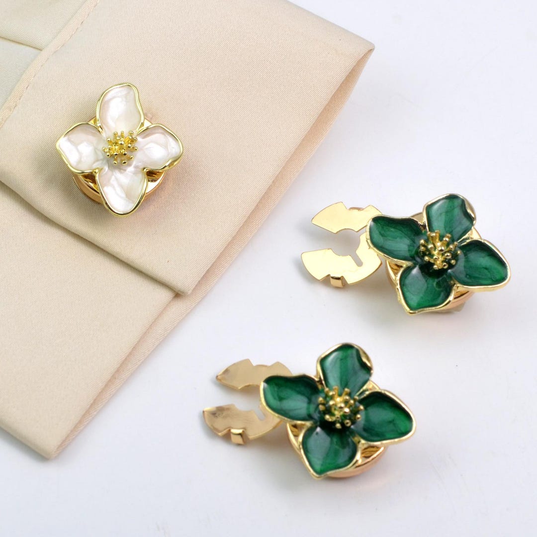 Pearl Crystal Floral Button Covers – White or Green – Rhinestone Shirt ...