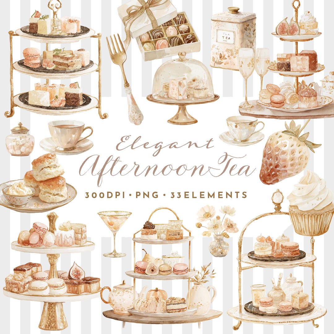Elegant Afternoon Tea Clipart Bundle | 33 PNG Elements - Etsy