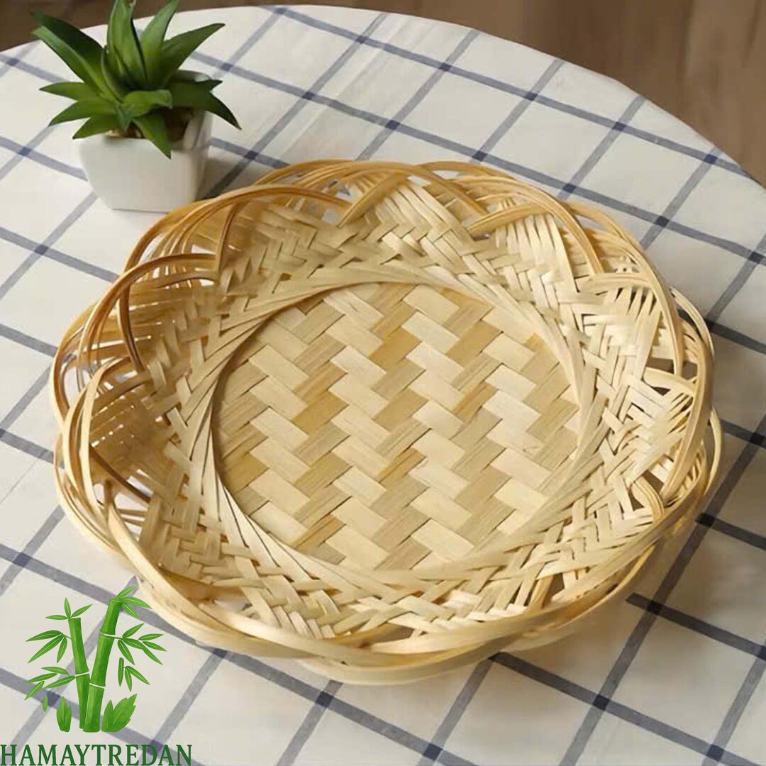Handwoven Bamboo Serving Plate: Rustic Kitchen Trivet, Vietnamese Craft ...