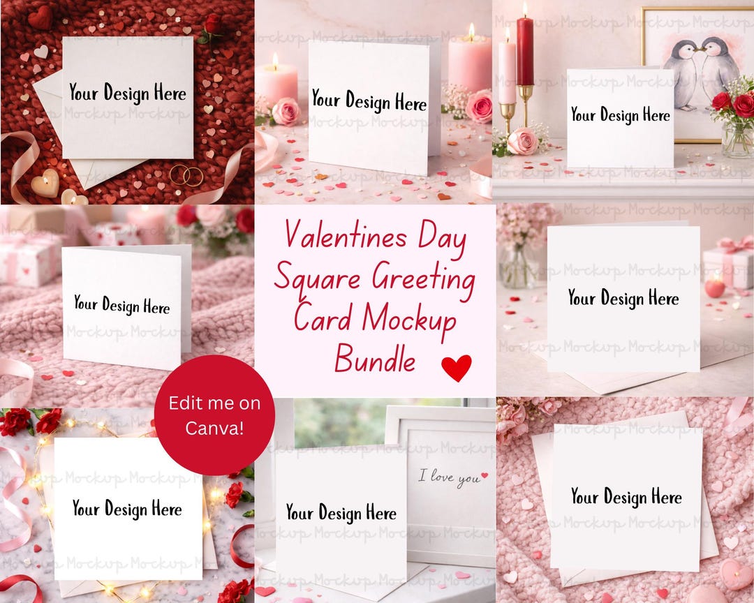 8 Valentines Square Greeting Card Mockups | Romantic/love Card Mockup ...