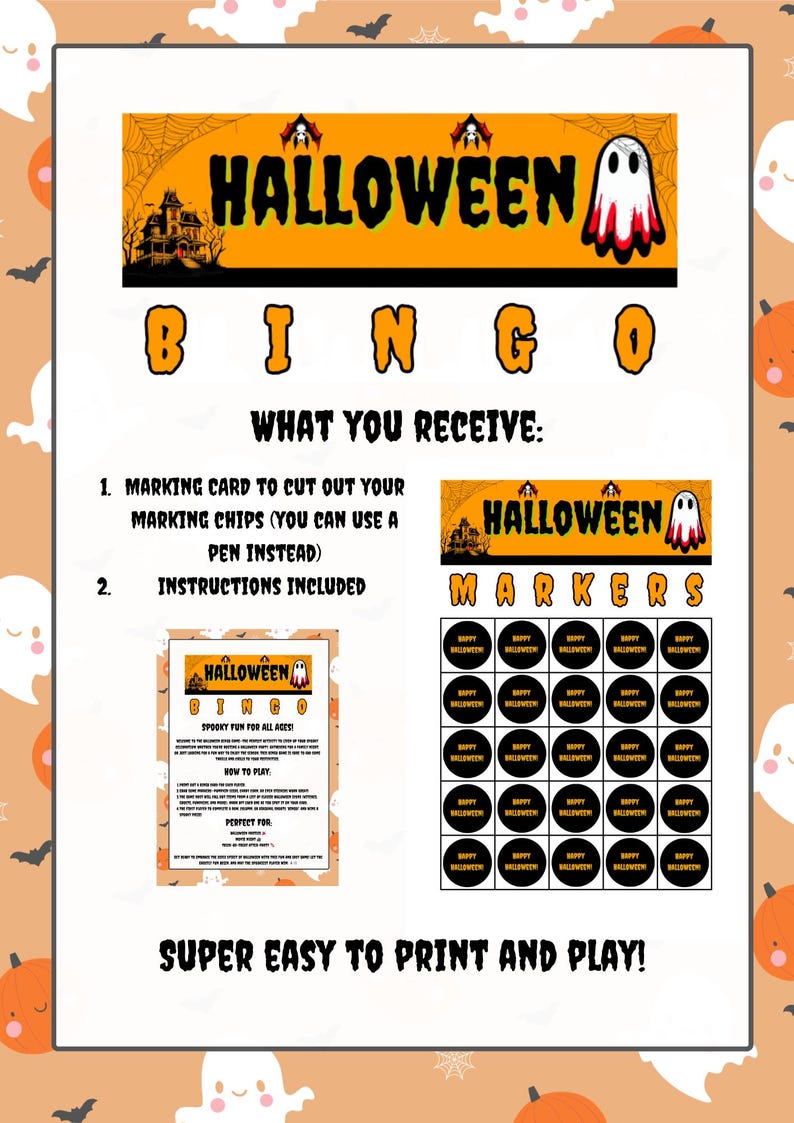 Halloween Bingo Cards for Kids & Adults | 24 Unique Cards | 2 Printable ...