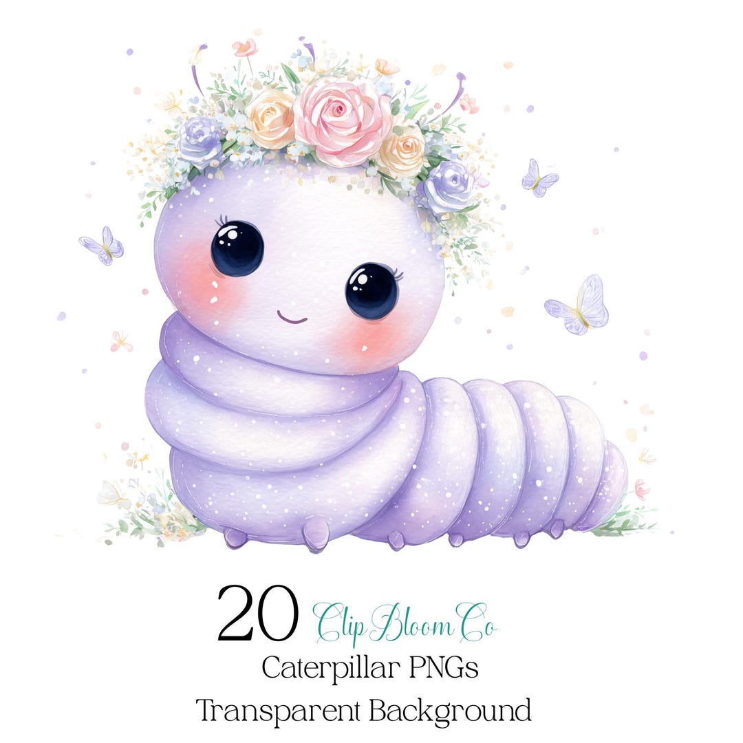 Watercolor Caterpillar PNG Bundle Floral Garden Insect Clipart ...