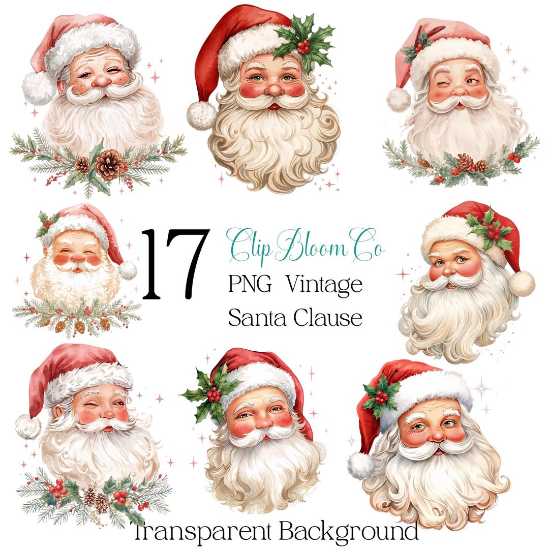 Vintage Santa PNG Bundle – 17 Retro Christmas Claus Illustrations ...