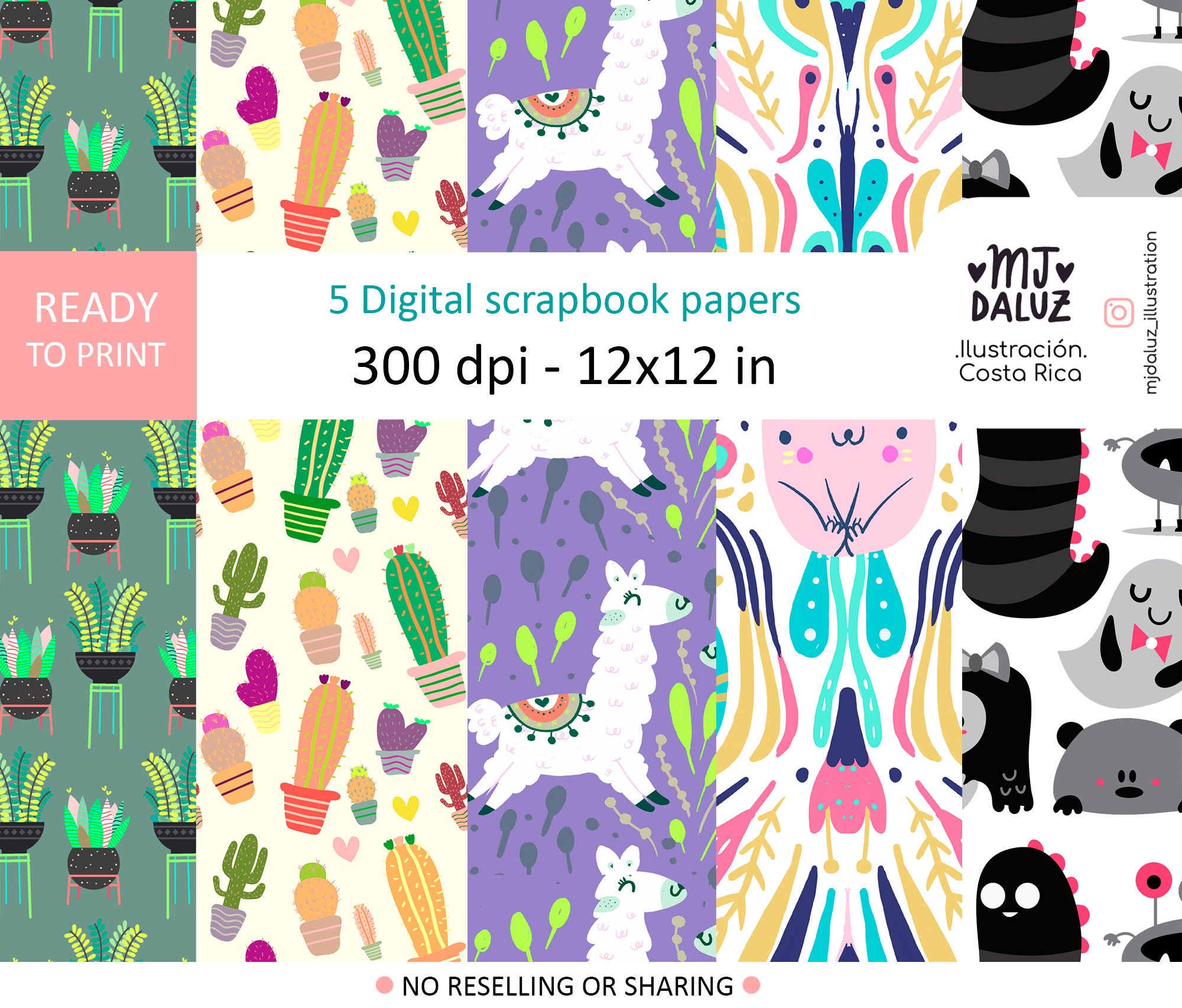 Digital Scrapbook Paper Set 1 Patterns 5 Papers in .JPEG Files 12x12in ...