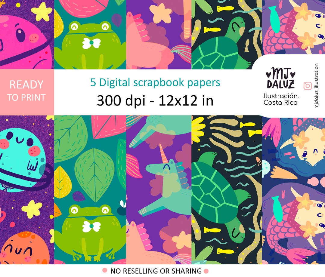 Digital Scrapbook Paper Set 2 Patterns 5 Papers in .JPEG Files 12x12in ...