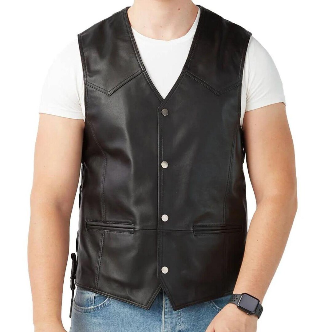 Men’s Motorcycle Vest | Genuine Leather Waistcoat | Classic Rider Style ...