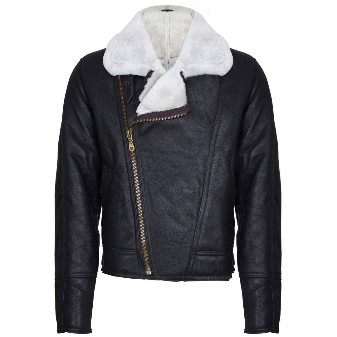 Men’s B3 Aviator Pilot Jacket | Cream Shearling Sheepskin Brown Leather ...