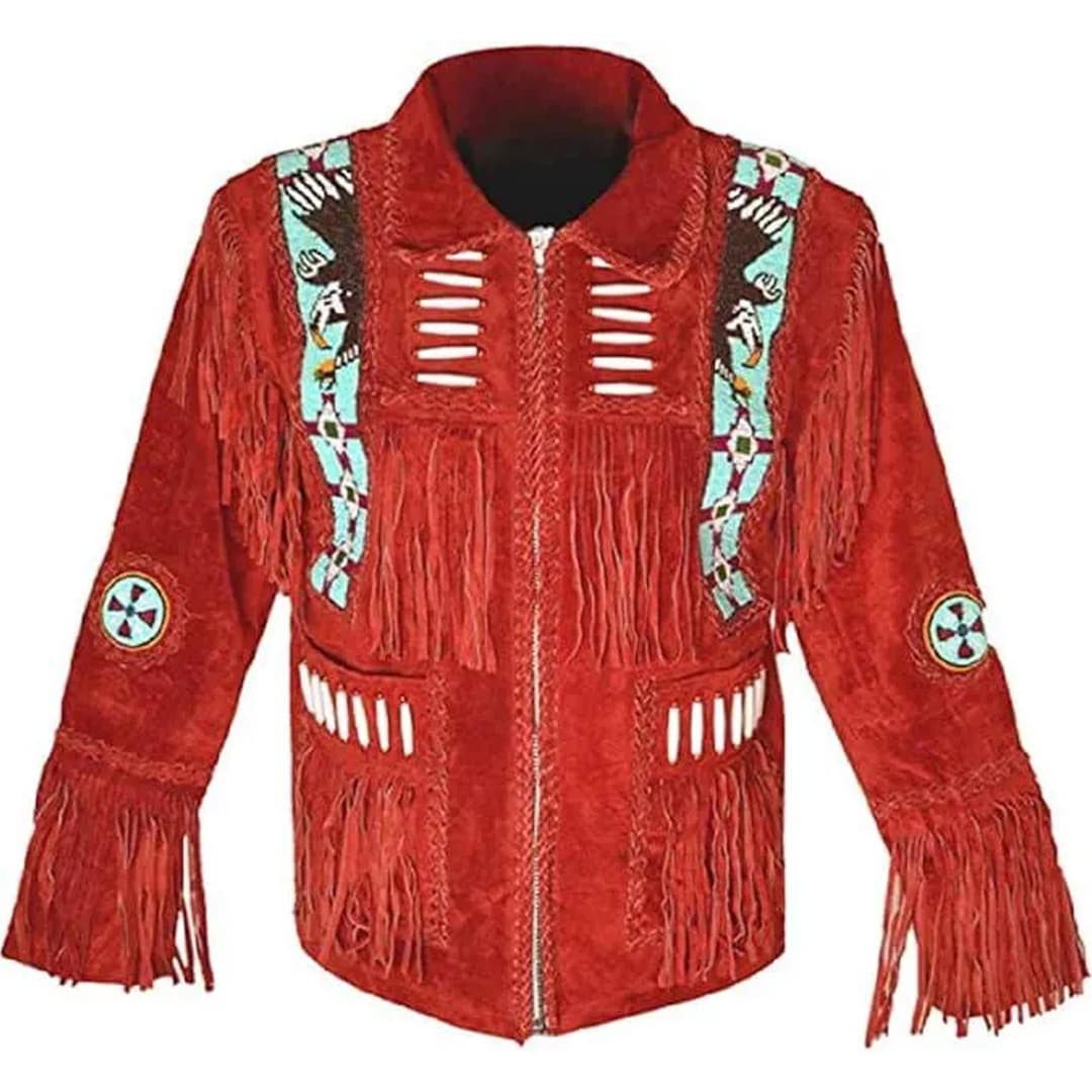 Red Suede Western Jacket: Beaded Buckskin Cowboy Fringe Coat - Etsy