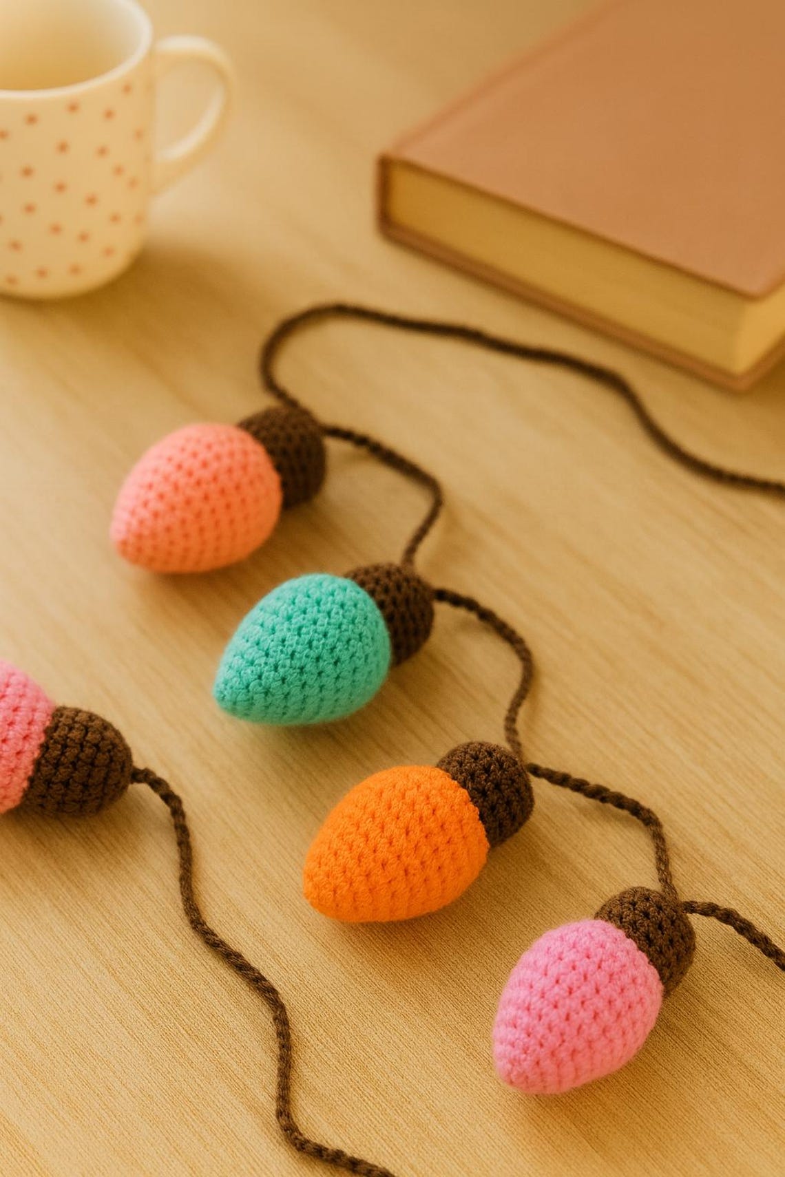 Crochet Christmas Light String, Colorful Yarn Bulb Garland for Tree ...