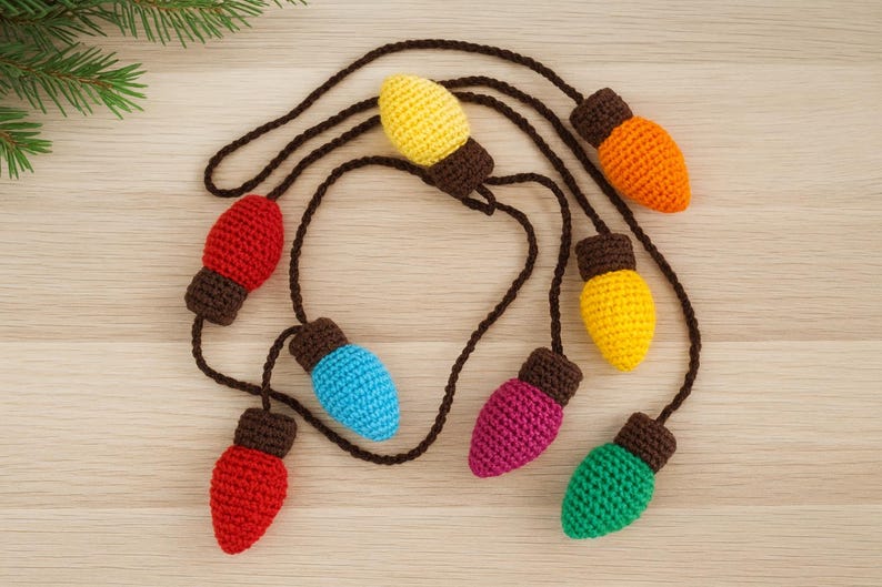 Crochet Christmas Light String, Colorful Yarn Bulb Garland for Tree ...