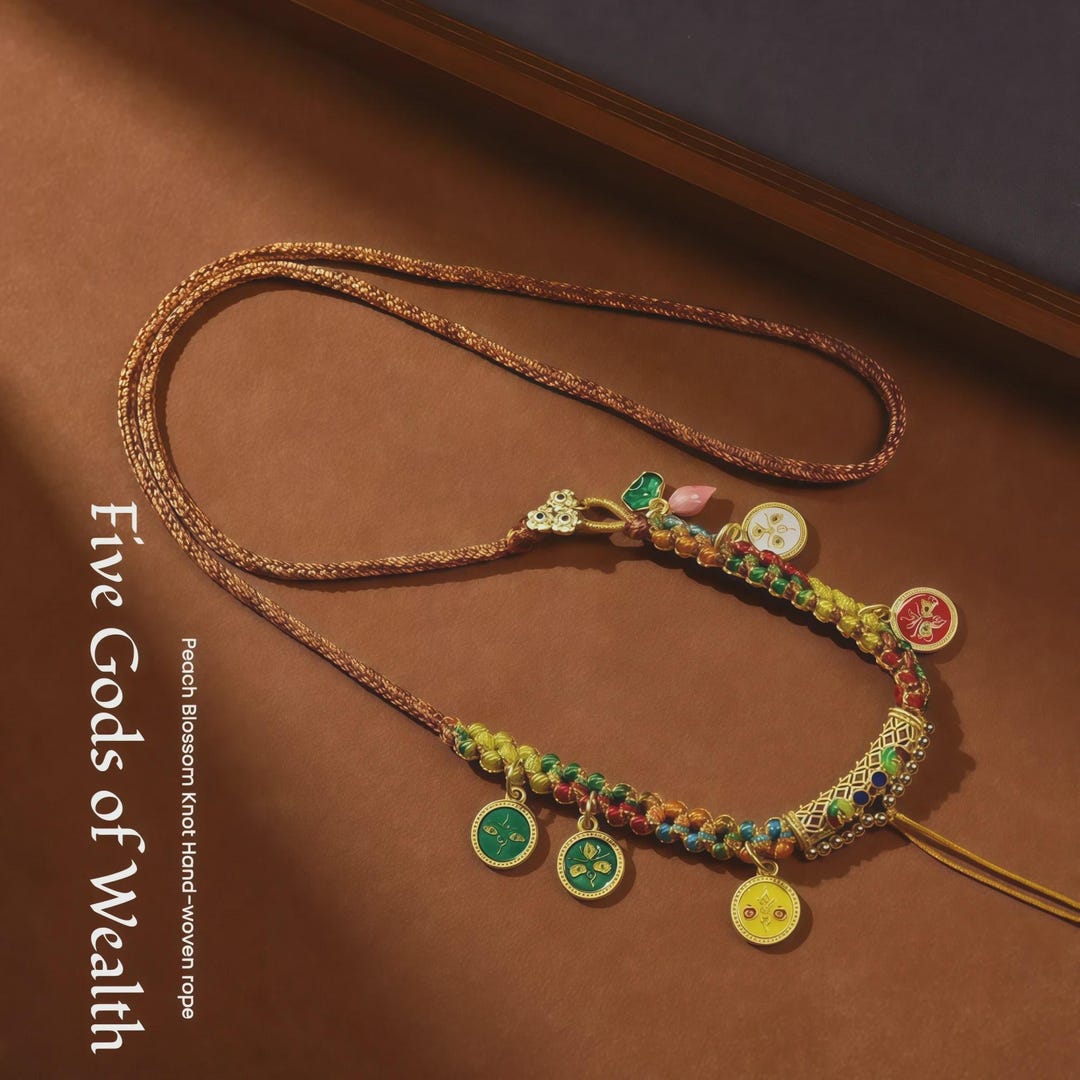 Five Wealth Gods Gold String Necklace - Tibetan Buddhist Prosperity ...