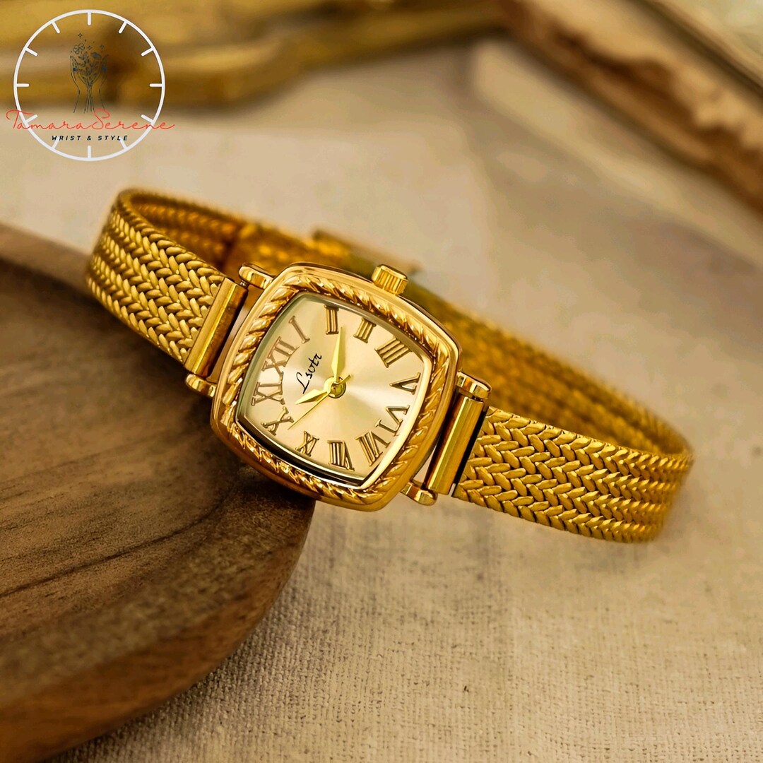 Luxury Women’s Quartz Watch: Square Case, Black Leather Strap, Roman ...