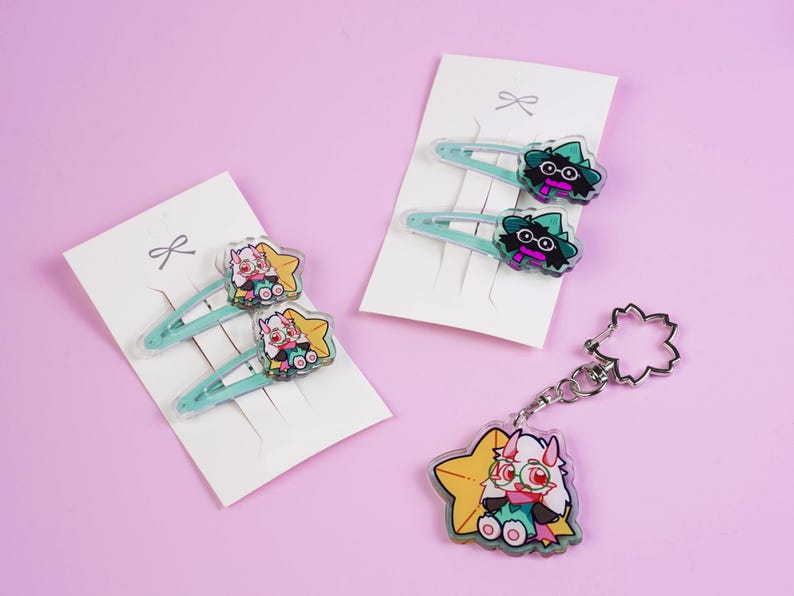 Deltarune Ralsei Set - Acrylic Keychain & Hair Clips, Cute Fandom ...