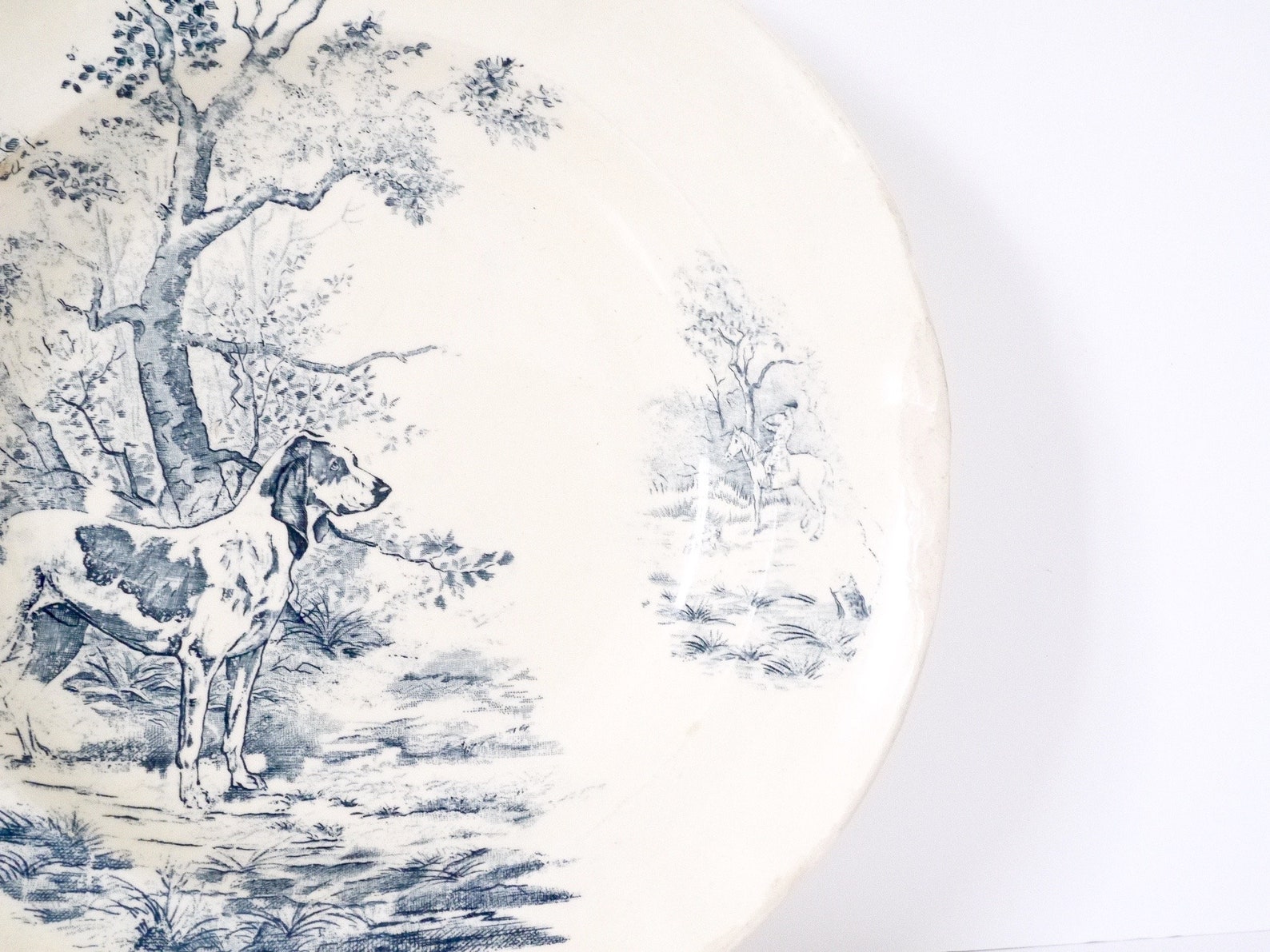 French Vintage Blue and White Plate Ironstone Hunting Dog | Etsy