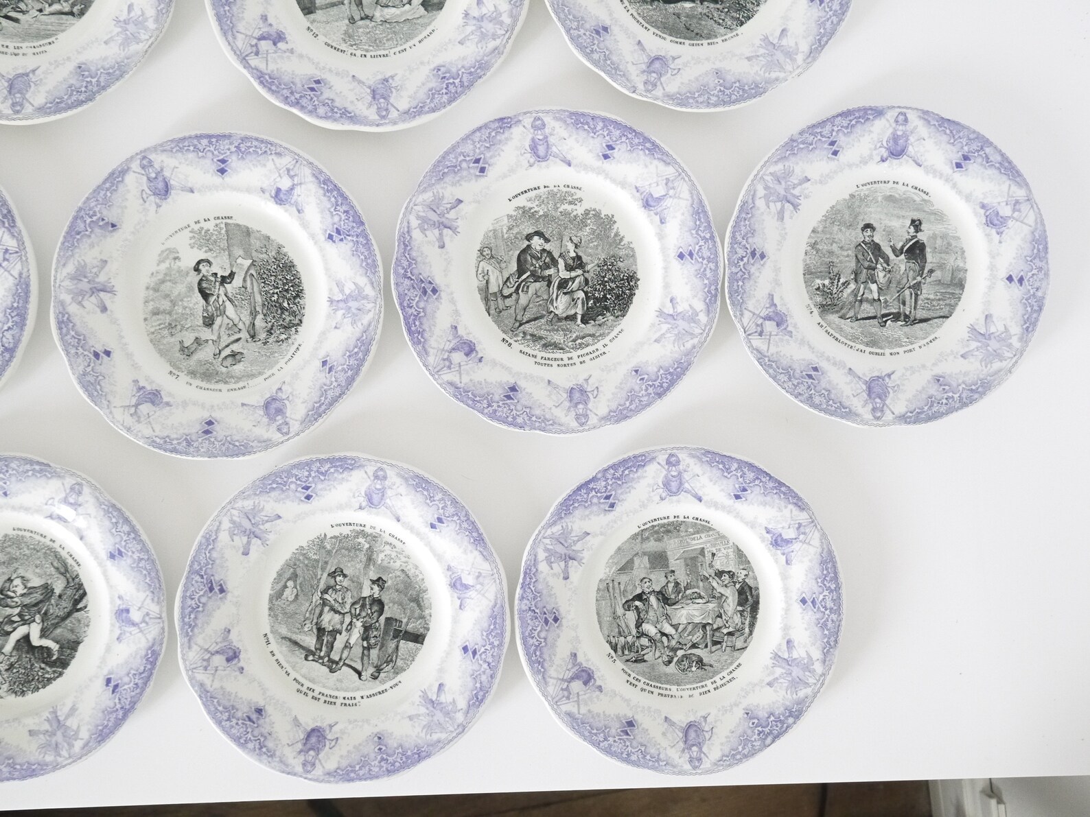 Antique Transferware Plates Ironstone Black White Lavender ...