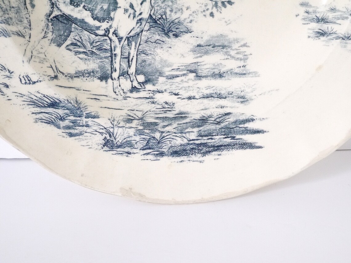 French Vintage Blue and White Plate Ironstone Hunting Dog | Etsy