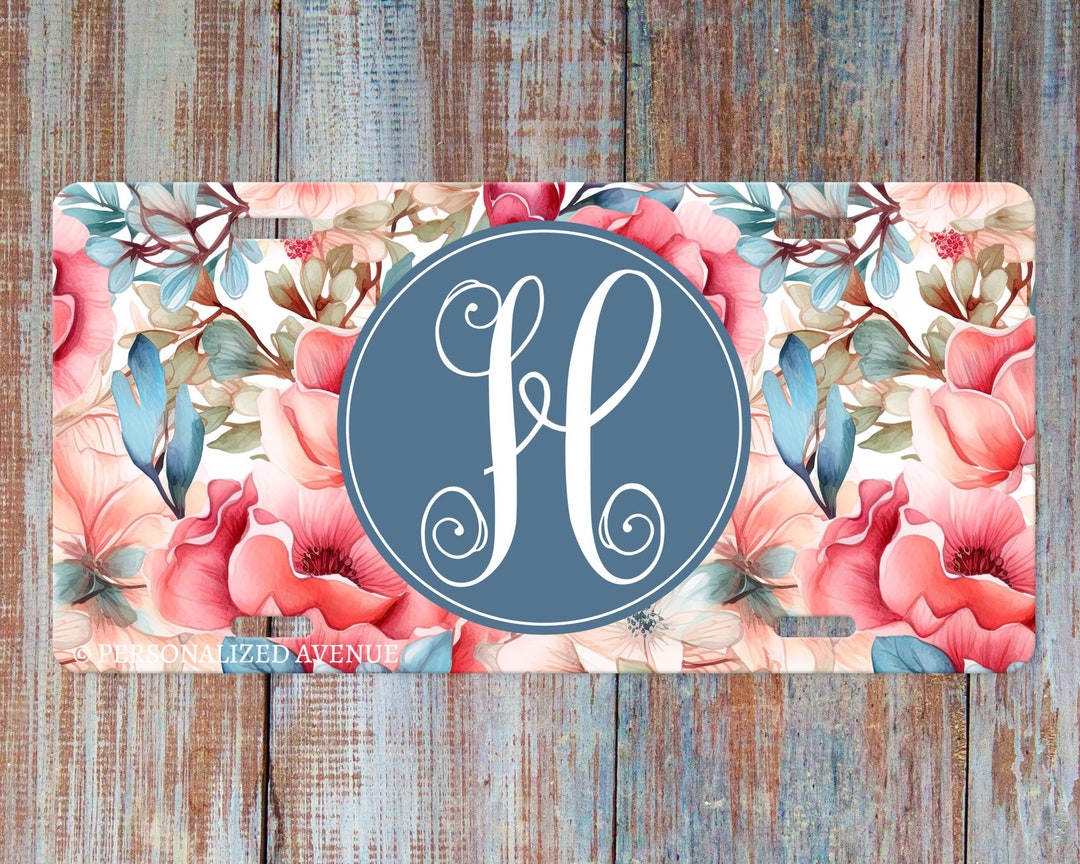 Personalized Floral License Plate Letter Monogram Front Car - Etsy