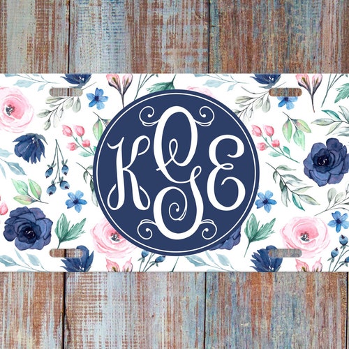 PINK Floral License Plate-monogram Car Tag Front License | Etsy