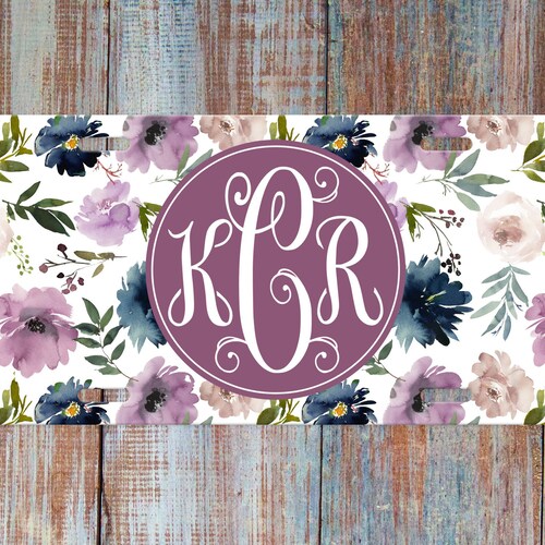 Monogram License Plate Wood Look Floral Car Tag Personalized - Etsy
