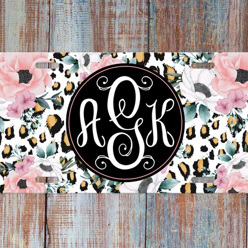 Monogrammed Car Tag Floral Roses Personalized Front License | Etsy
