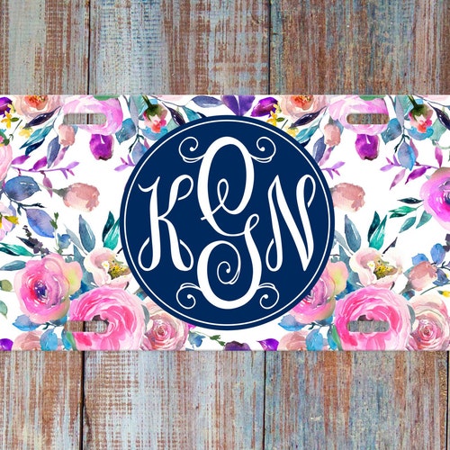 Monogrammed Car Tag Floral Roses Personalized Front License | Etsy