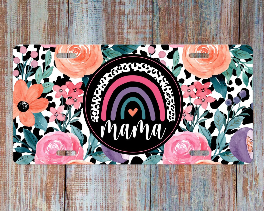 Mama License Plate, Front Car Tag, Gift for Mom, Floral Watercolor ...