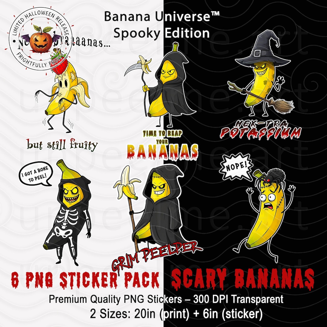 Scary Banana Pack – 6 PNG Spooky Fruit Designs | Grim Halloween Shirt ...