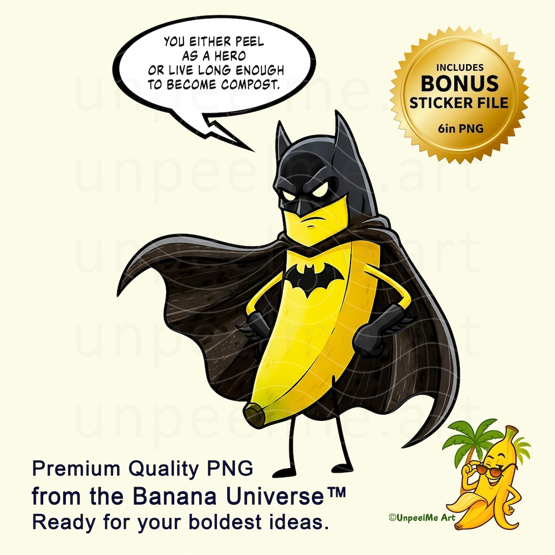 Brooding Bat Vigilante Banana — Dark Fruit Parody PNG | Funny Superhero ...