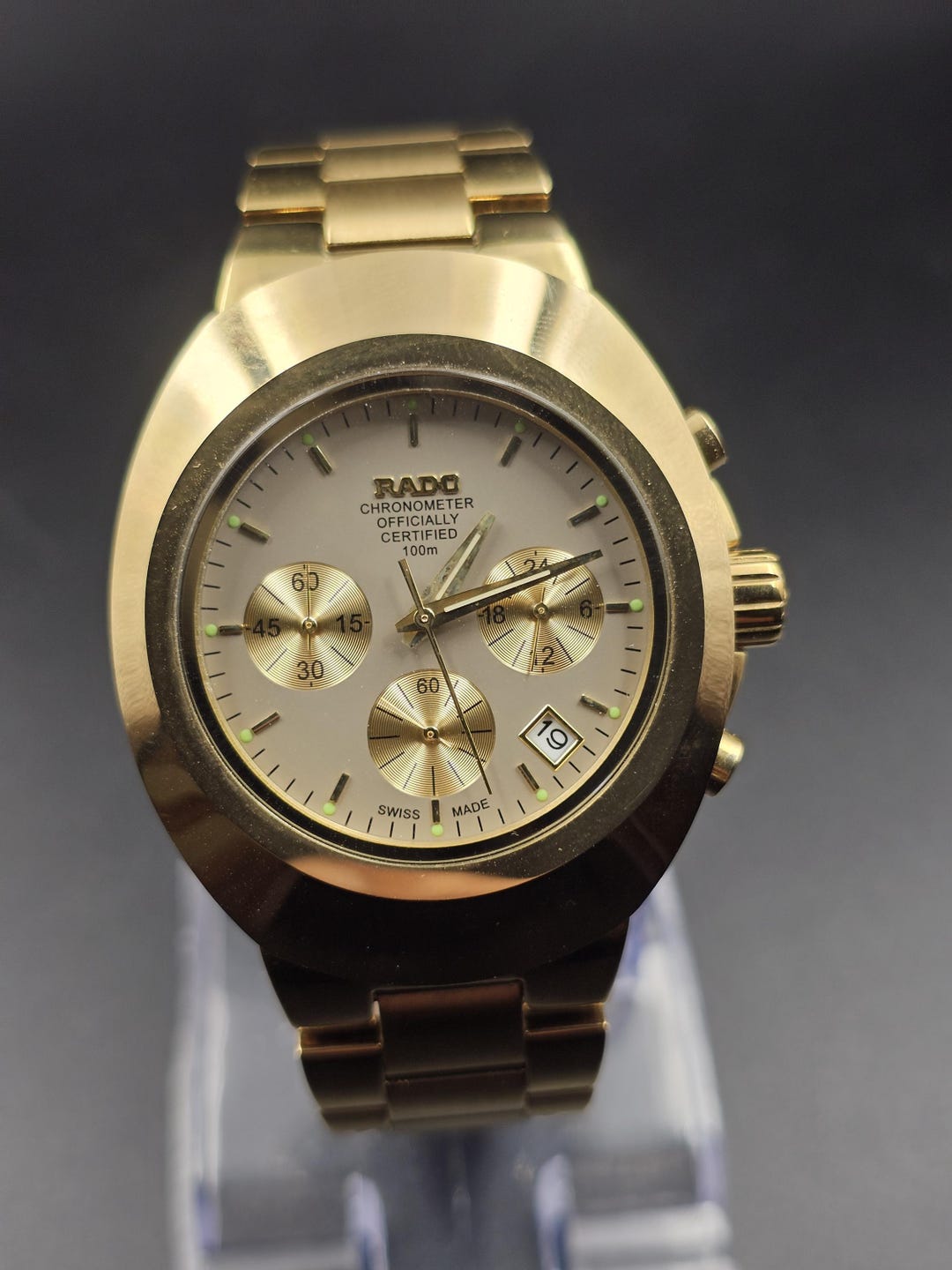 Vintage Rado Chronograph Men's Wrist Watch, Grey & Golden Dial - Etsy