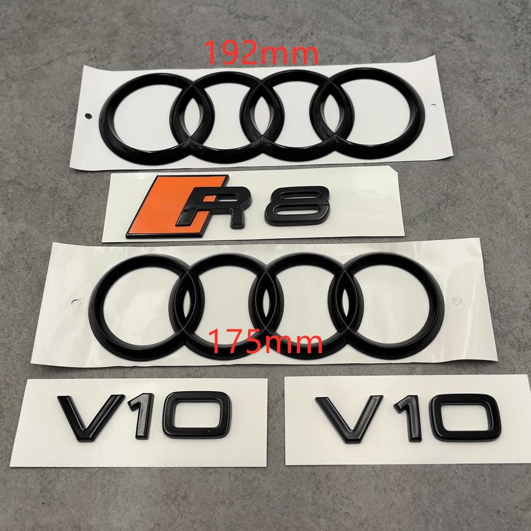 5 Pcs Black/orange Audi R8 Emblem Set 175mm Front 192mm Rear Rings R8 ...
