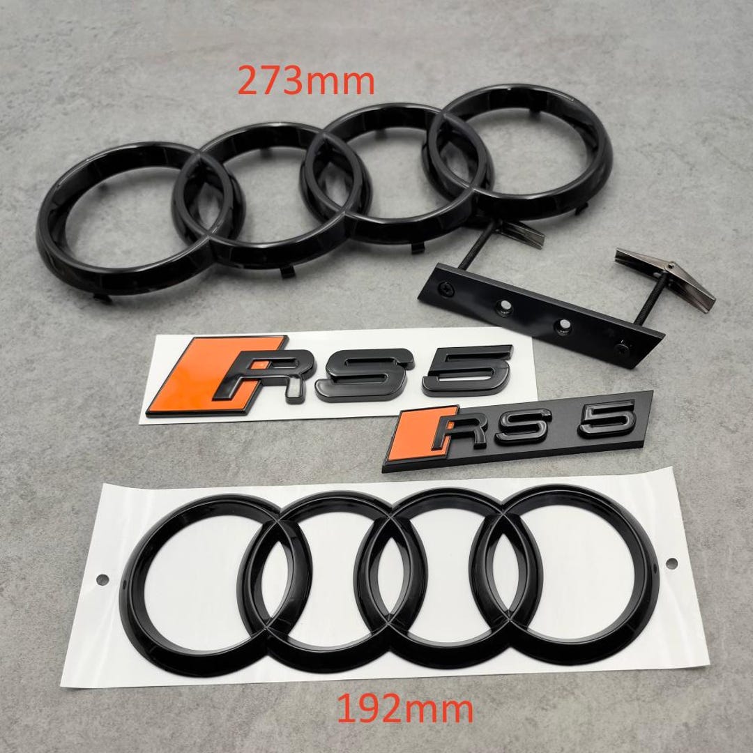 Gloss Black Audi RS5 Emblem Set – 273mm Front Rings, 192mm Rear Rings ...