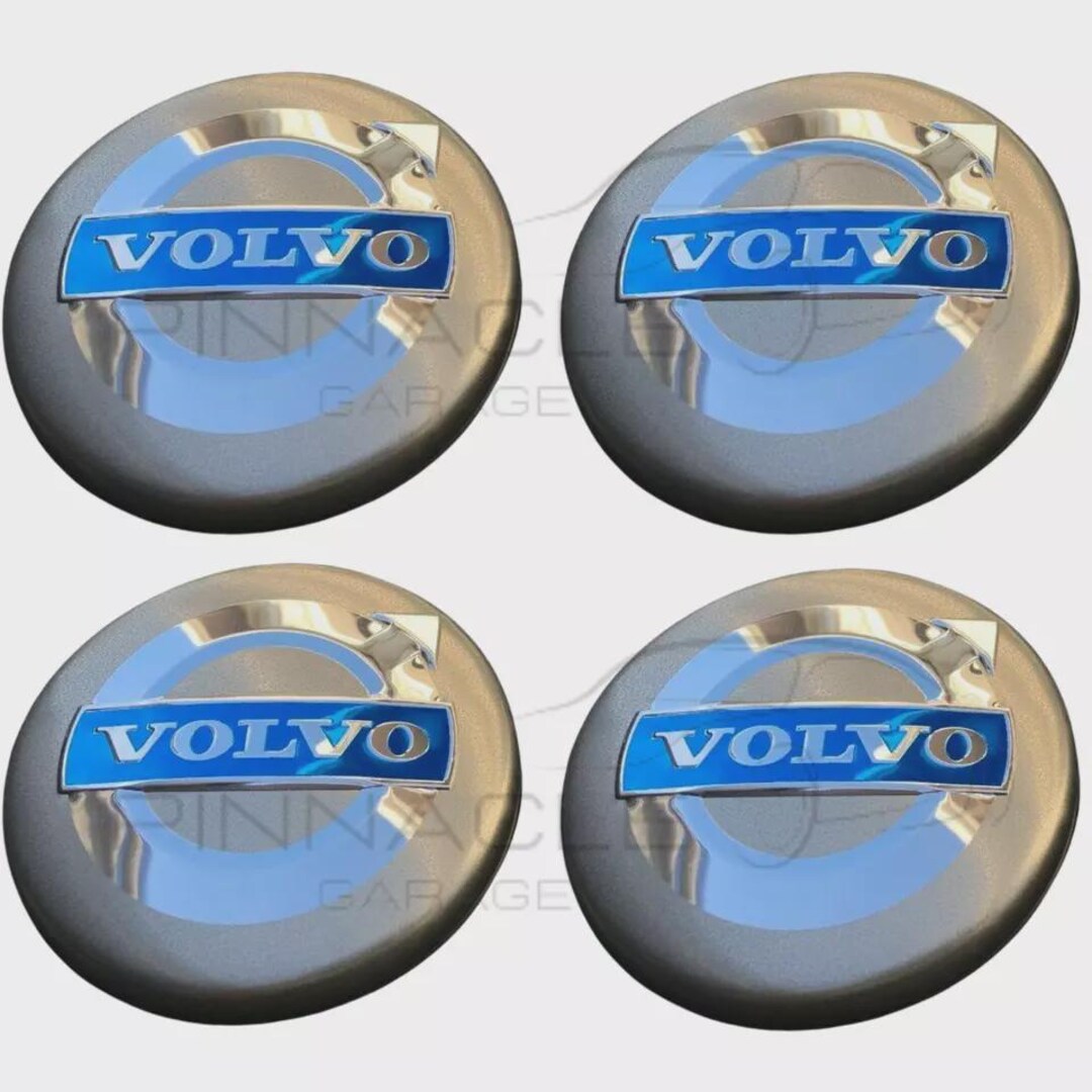 Set of 4 Silver & Blue 64mm Wheel Center Caps for Volvo S60 S80 V40 V50 ...