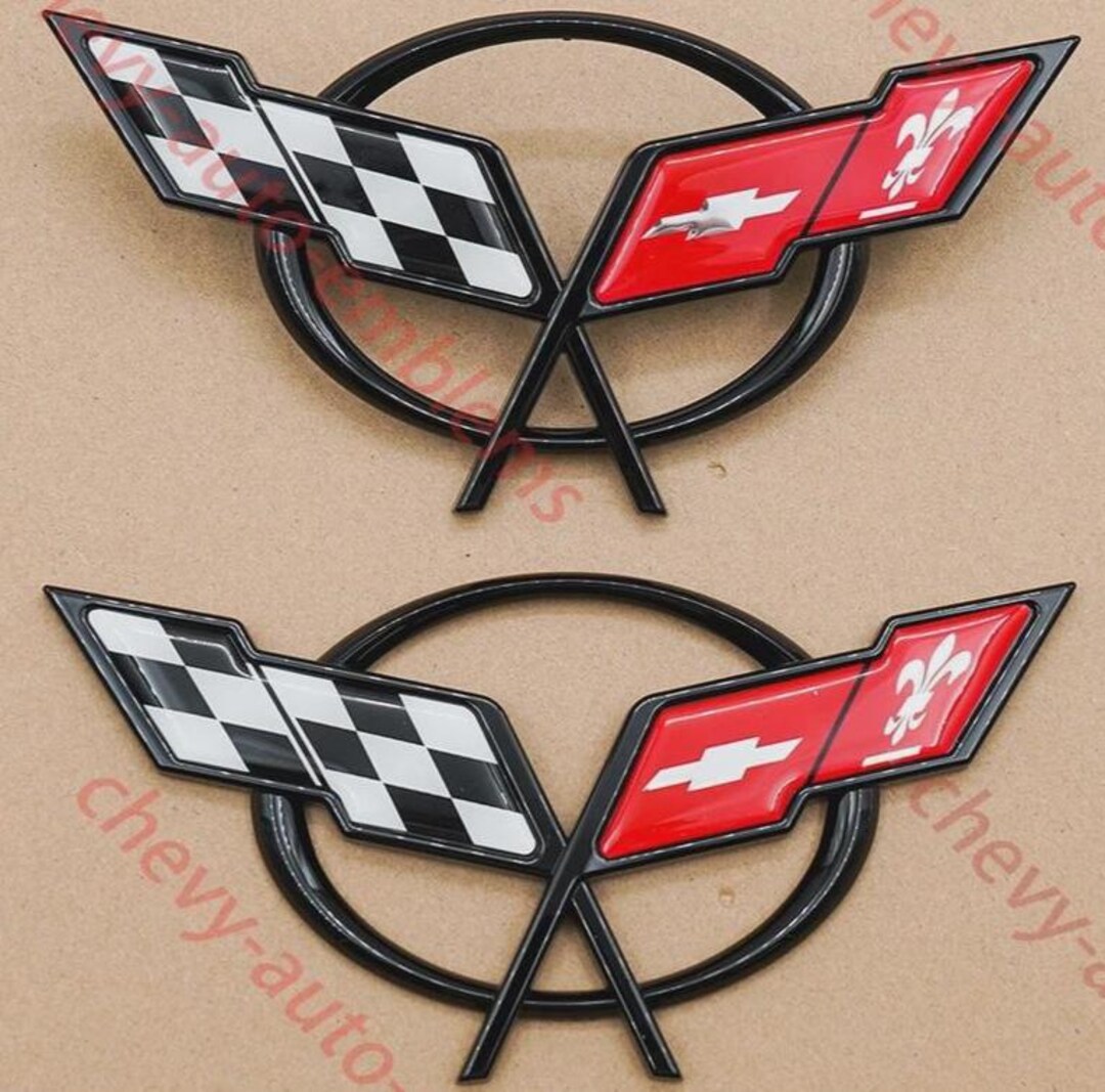 2 Pcs Black / Red Crossed Flags Emblem for 1997–2004 Corvette C5 ...