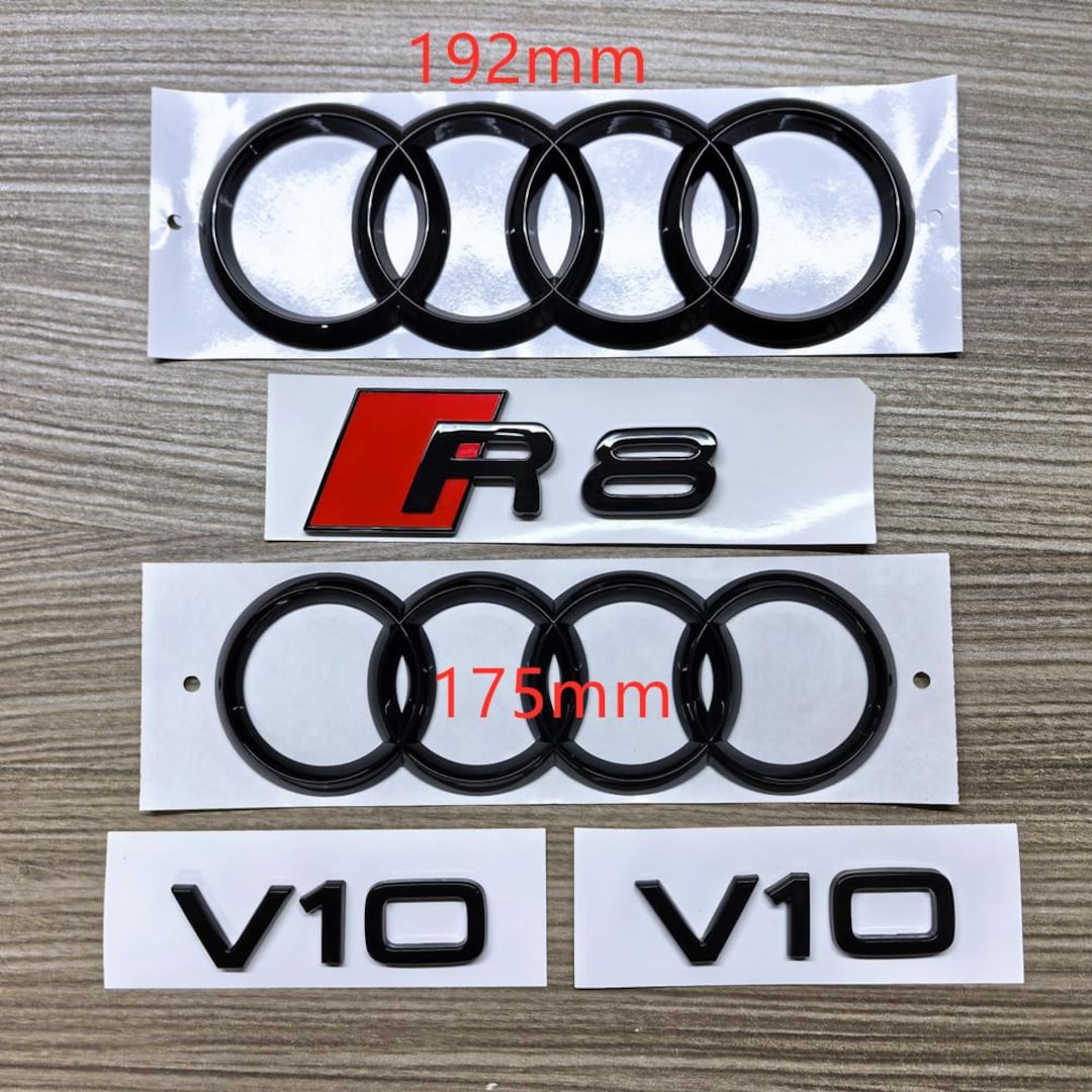 5 Pcs Black/red Audi R8 Emblem Set 175mm Front 192mm Rear Rings R8 Rear ...