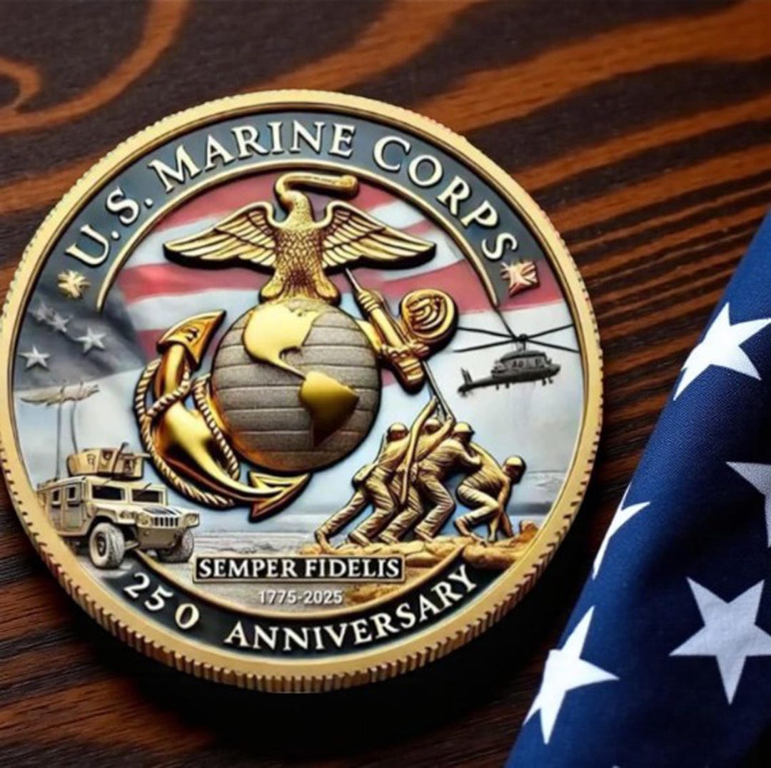 USMC 250th Anniversary Challenge Coin, 1775-2025 Marine Veteran Pin ...