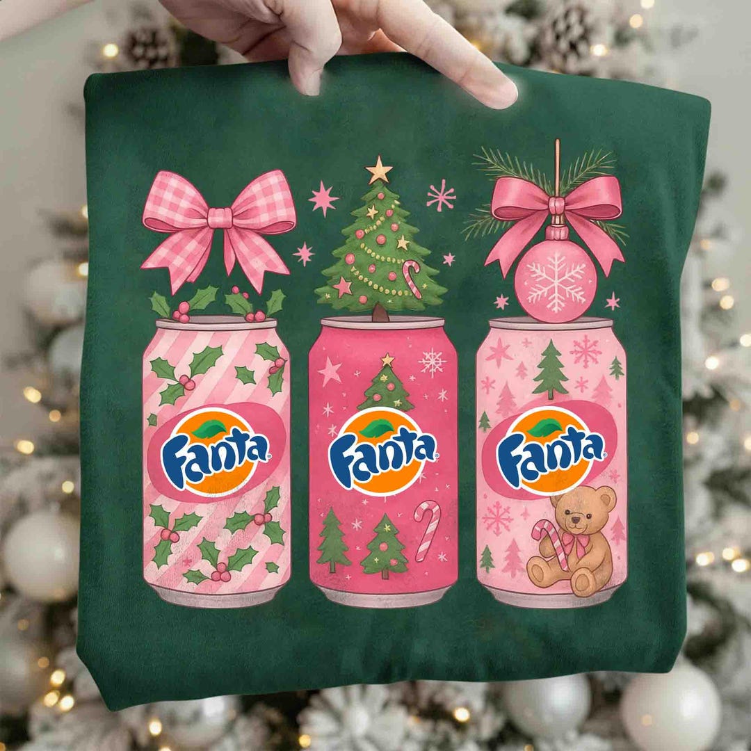 Christmas Fanta Sweatshirt, Pink Bow Festive Shirt, Xmas Soda Shirt ...