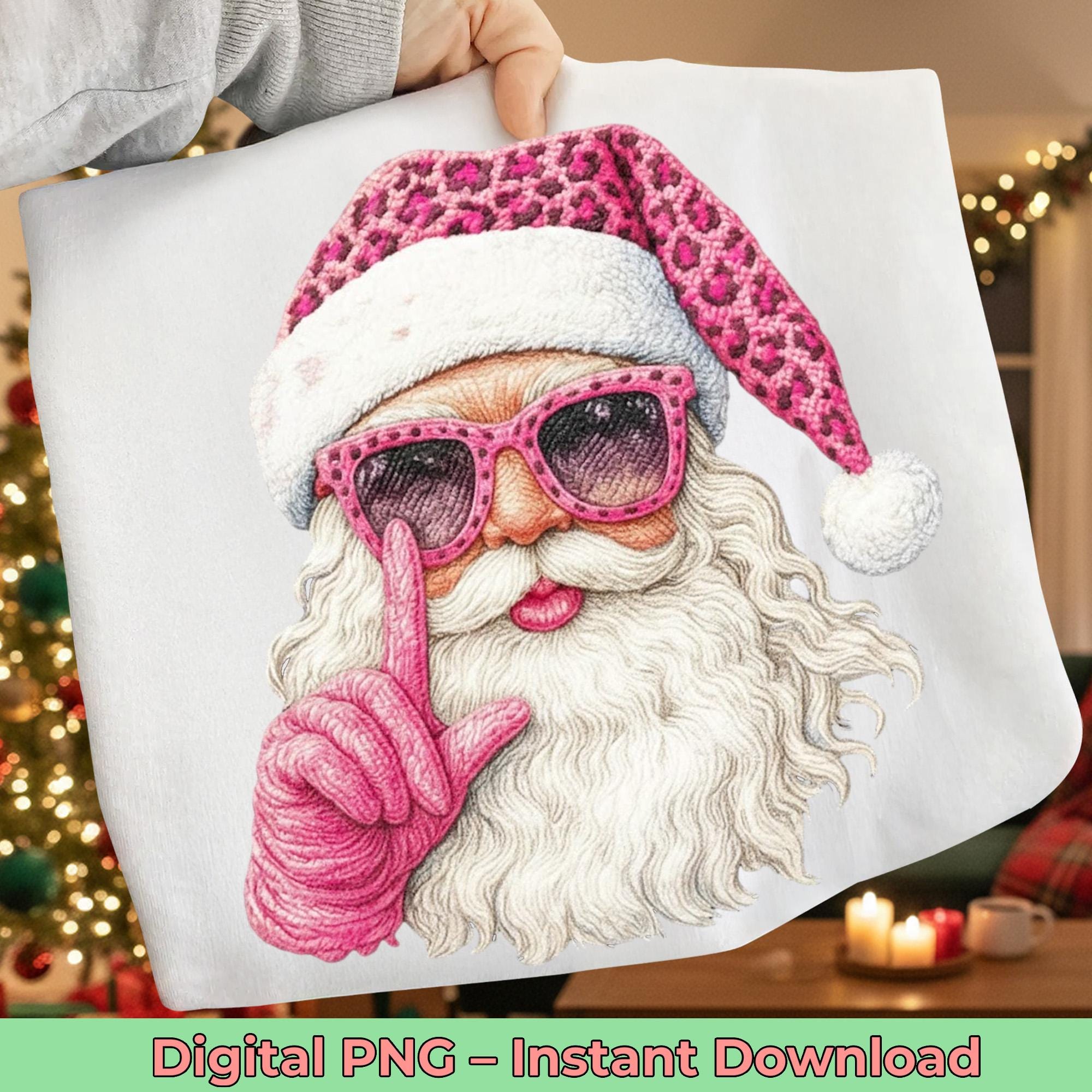 Pink Santa Faux Embroidery PNG, Fake Embroidery Christmas Png, Leopard ...
