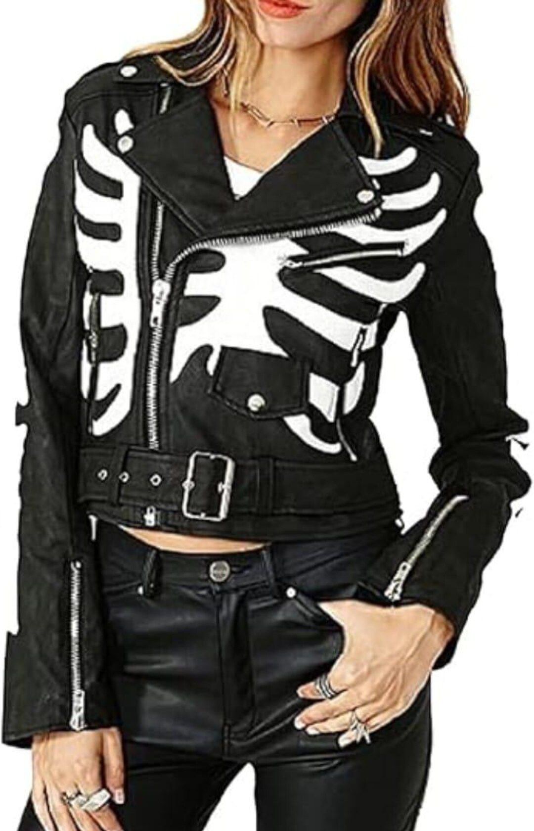 Handmade Skeleton Leather Jacket | Halloween Biker Jacket | Black White ...