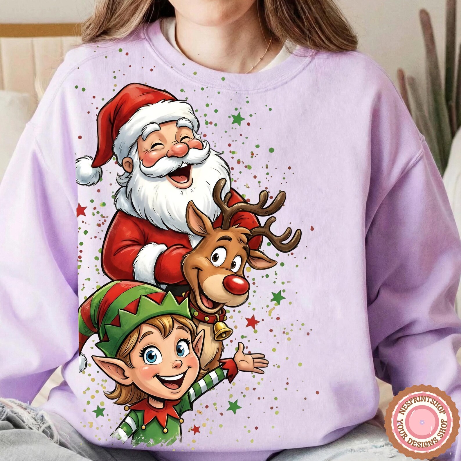 Christmas Trio Clipart Featuring Santa Reindeer Elf Art for Sublimation ...