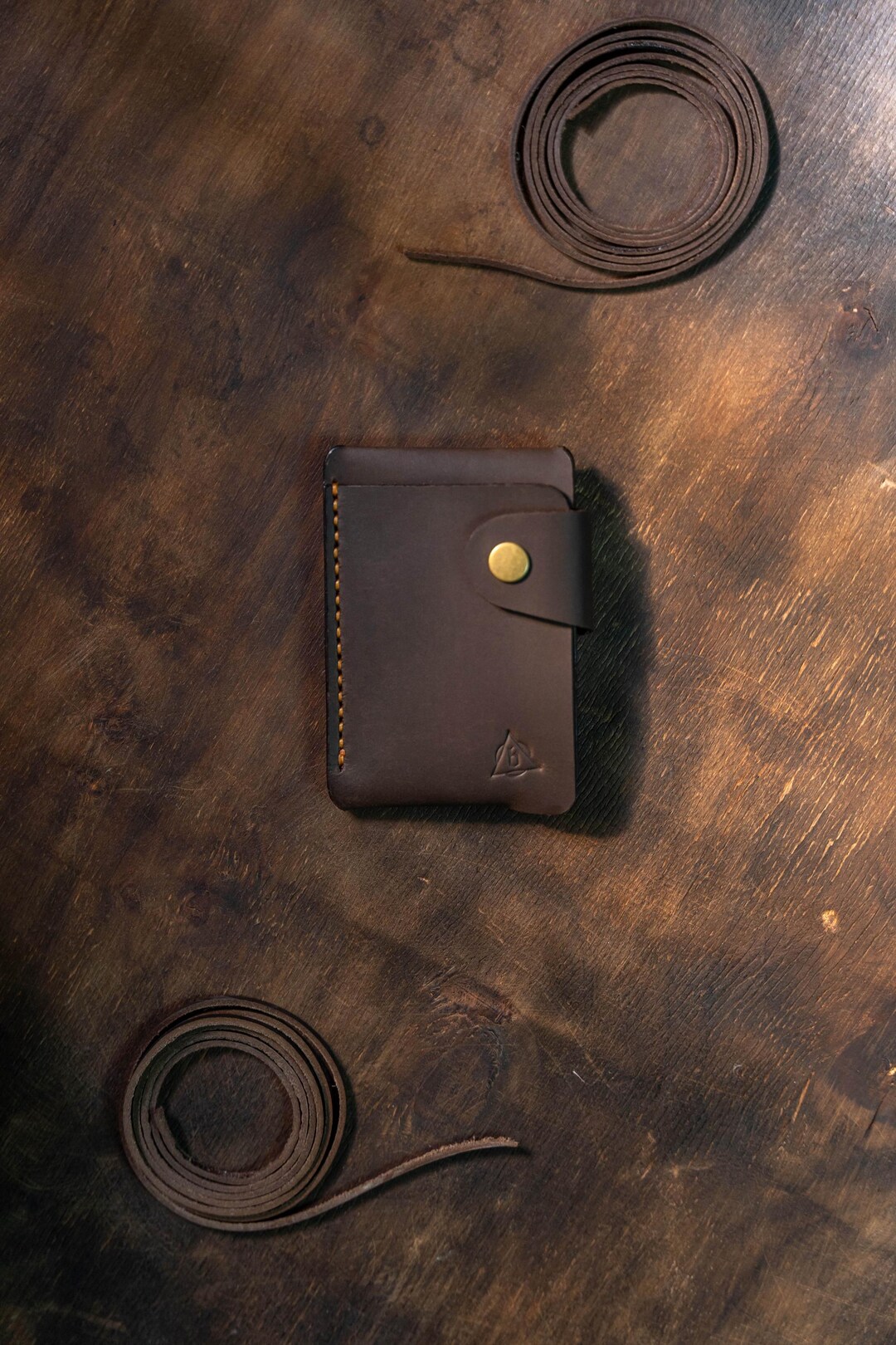 Handmade Full Grain Leather Wallet, Slim Card Holder With Button ...