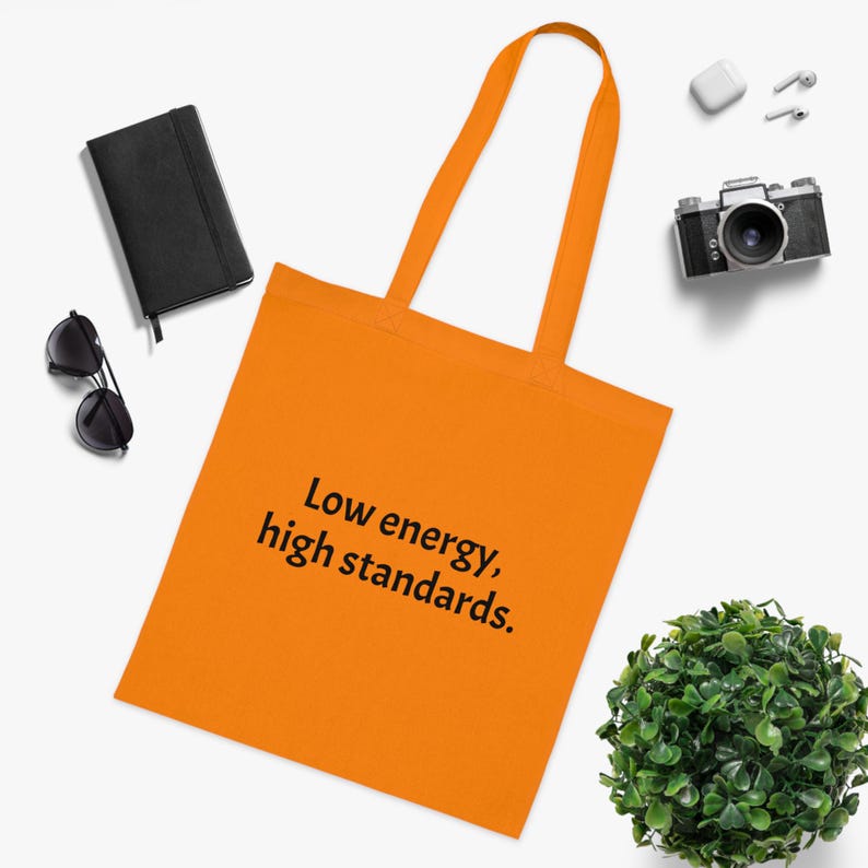 Low Energy High Standards Tote | Funny Cotton Reusable Shopping Bag ...