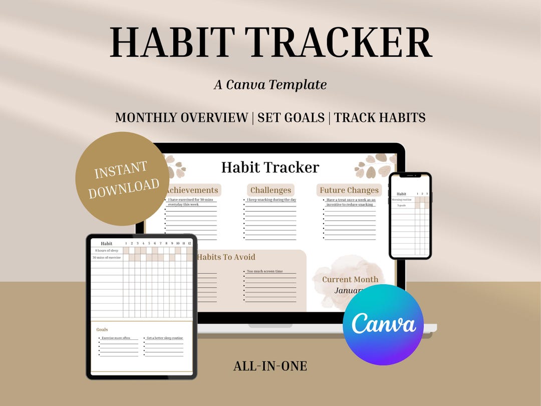 Habit Tracker: Digital Template (canva) - Etsy