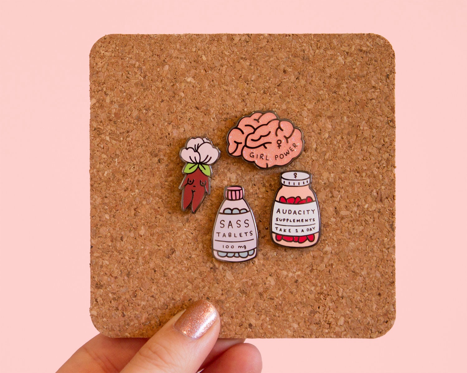 Girl Power Enamel Pin Feminist Lapel Pin Pink Glitter Brain - Etsy